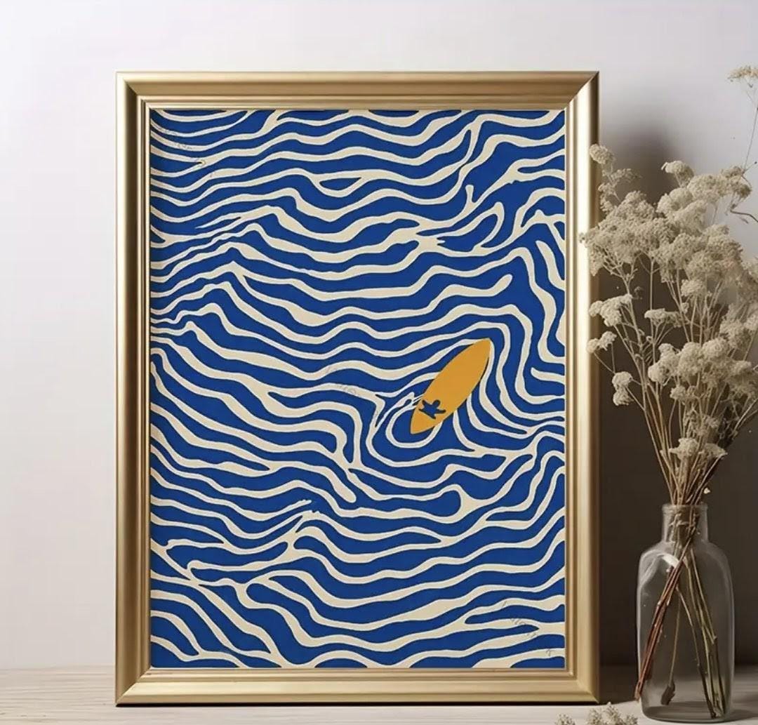 Canoe on Abstract Blue Sea Print, Minimalist Wall Art, Nautical Decor ...