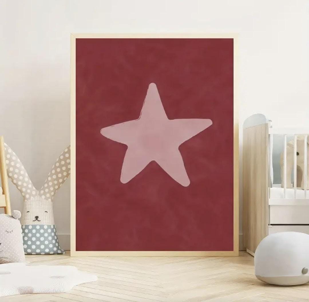 Retro Red Star Print, Wall Art Poster | Minimalist Nursery Art, Trendy ...