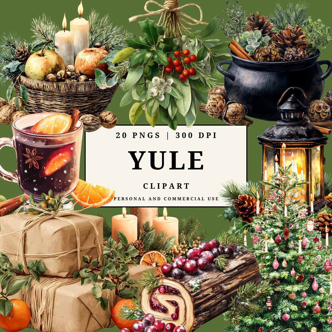 Yule Clipart | Winter Solstice Watercolor Illustrations | Pagan ...