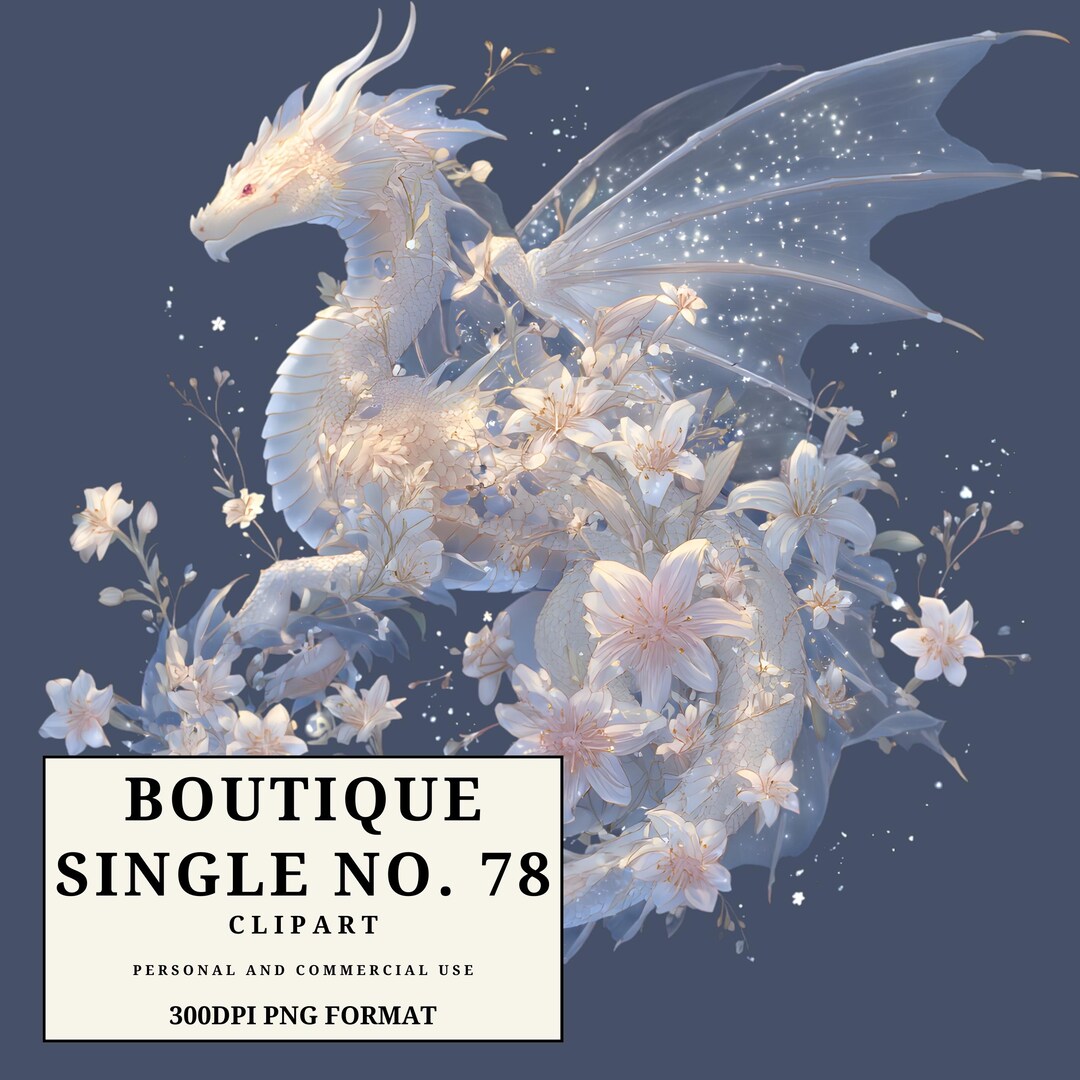 Ivory Floral Dragon Clipart, White Flower Dragon PNG, Celestial Dragon ...