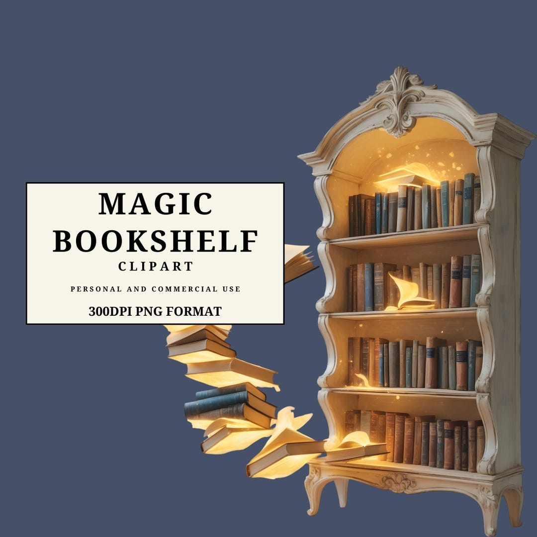 Magic Bookshelf Clipart PNG – Enchanted Floating Bookshelf, Glowing ...