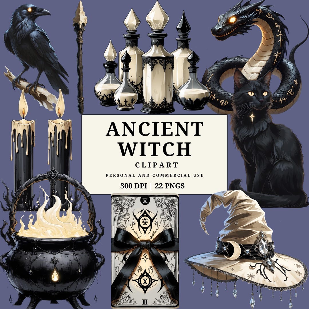 Ancient Bone Witch Clipart Pack, Ivory Gothic Witch PNG, Lunar Magic ...