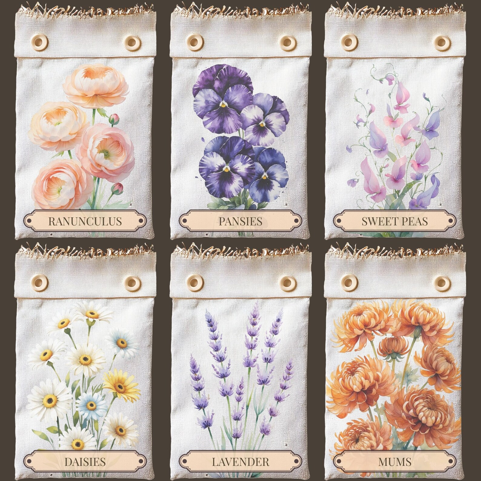Watercolor Seed Packet Clipart Set, Vintage Garden Labels, Flower Seed ...