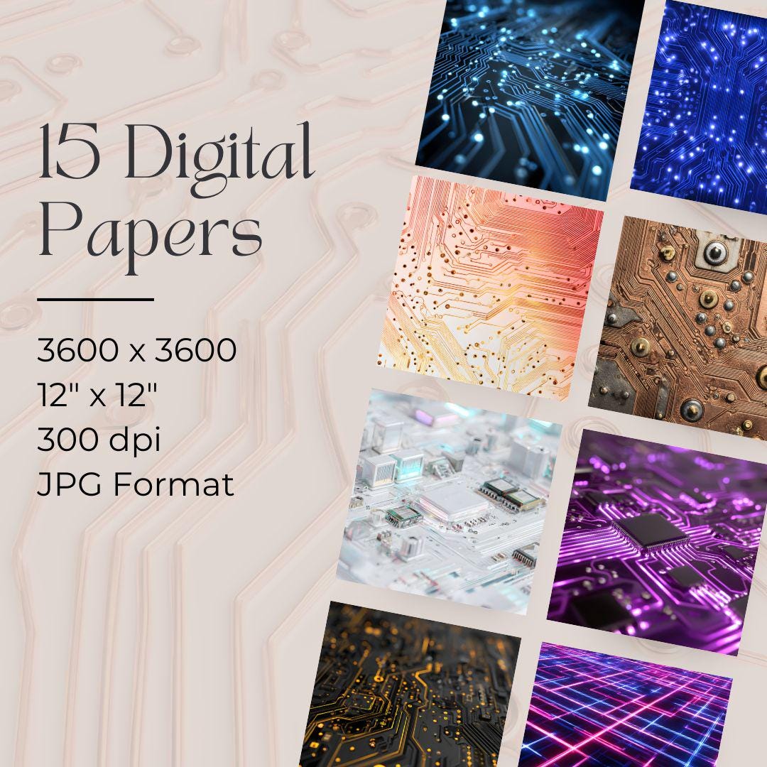 Circuit Board Digital Paper, Tech Scrapbook Backgrounds, Cyber ...