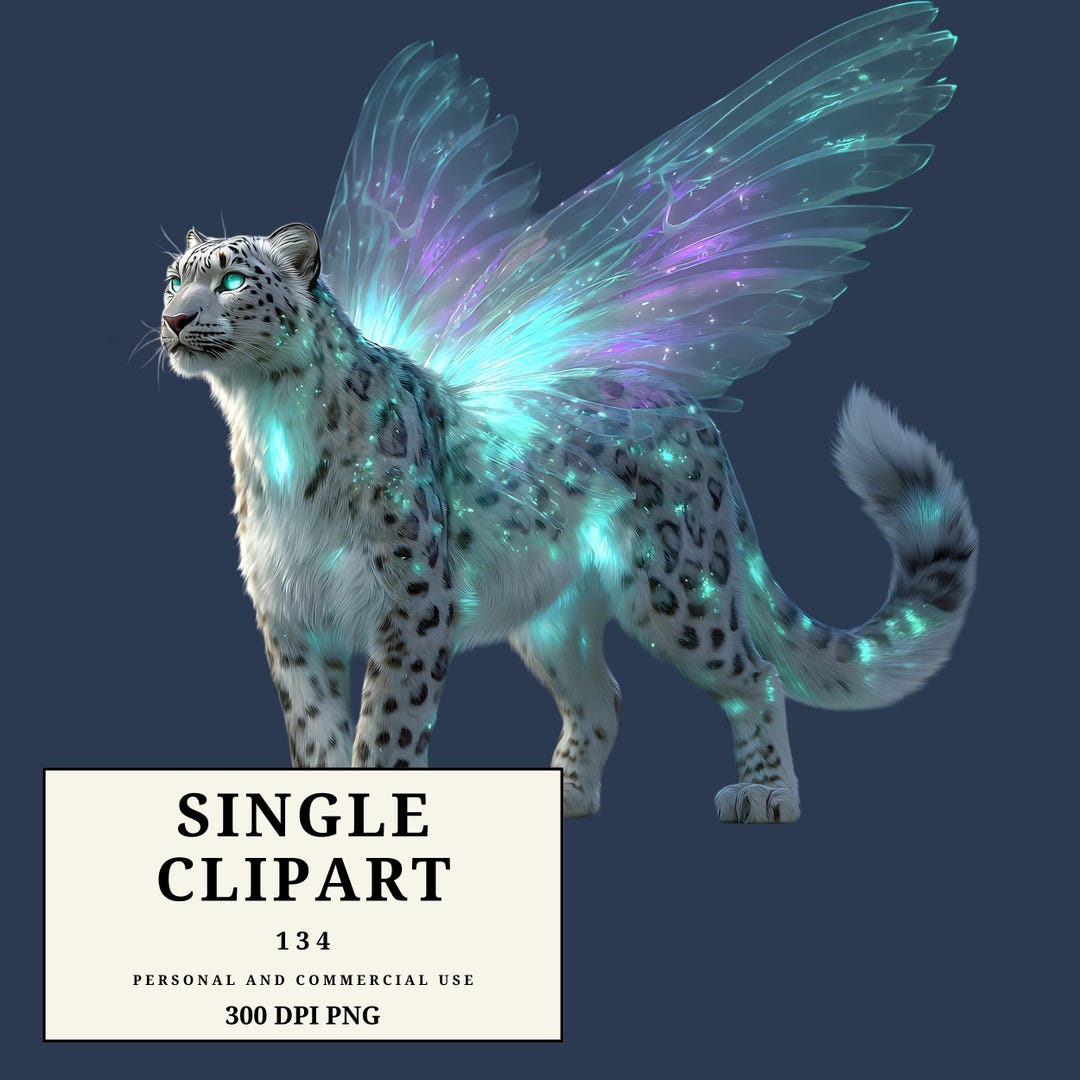 Winged Snow Leopard Fantasy Clipart PNG, Celestial Leopard With ...