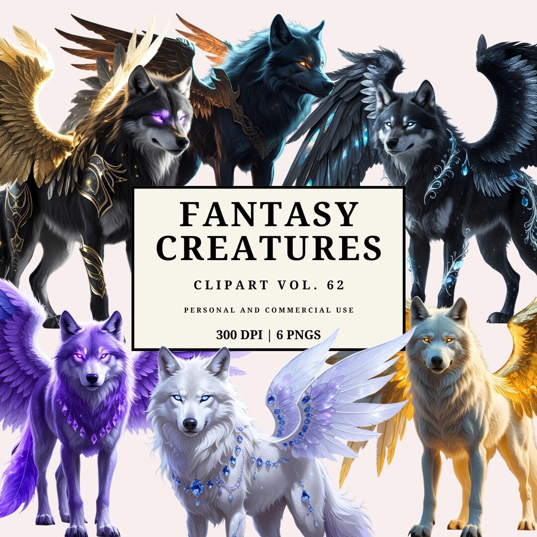 Celestial Seraph Wolves Clipart | Winged Wolf Pngs | Fantasy Animal Art ...