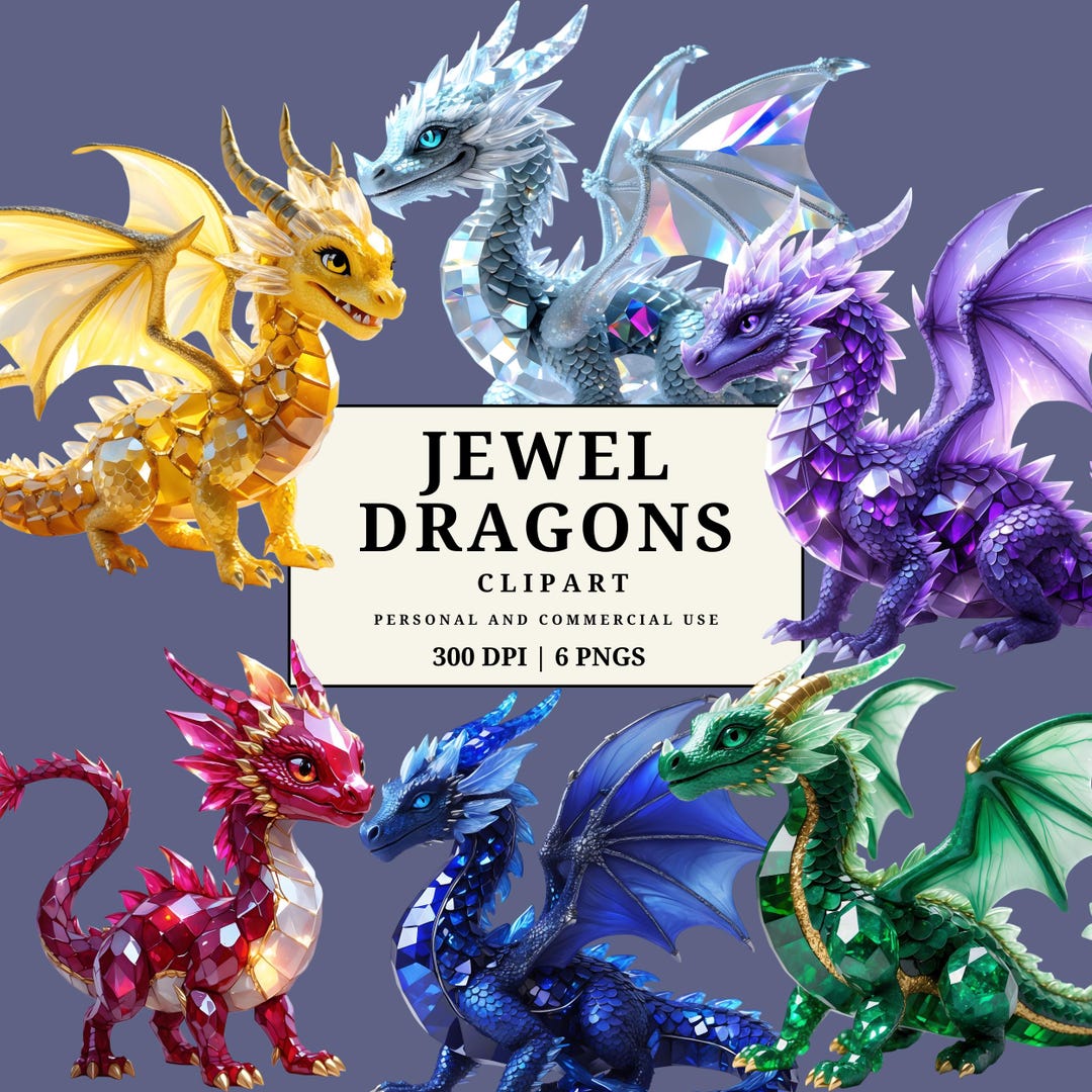 Jewel Dragons Clipart Pack | Ruby Sapphire Emerald Amethyst Diamond ...
