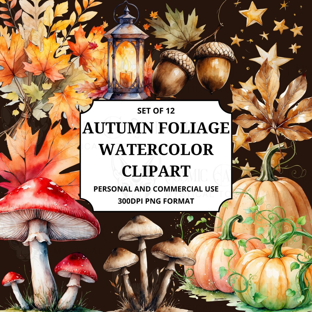 Autumn Watercolor Clipart Set | Pumpkins With Vines, Leaves, Acorns ...