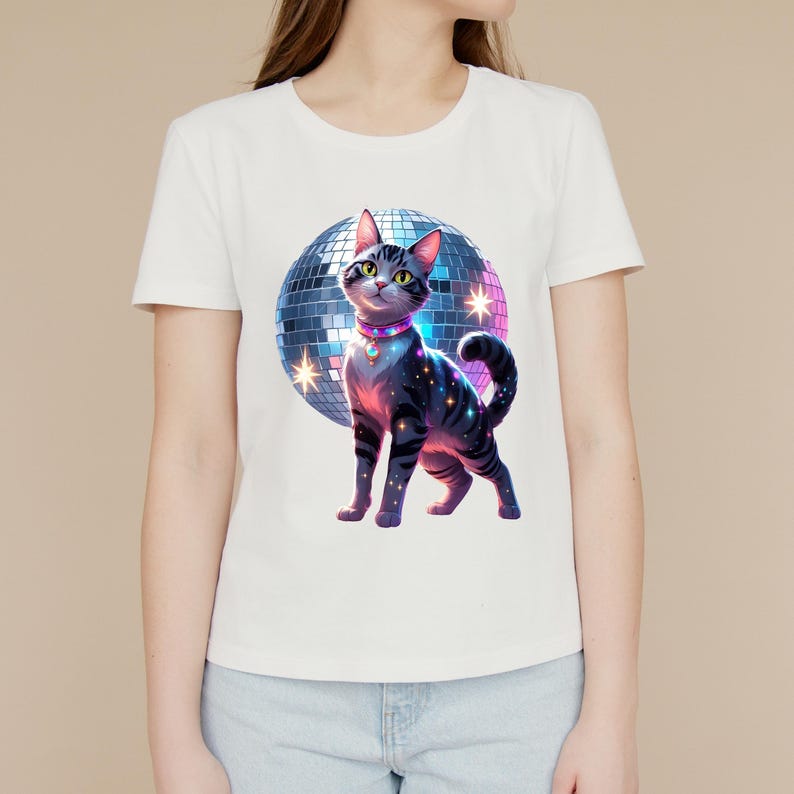 Disco Cat Clipart PNG, Retro Disco Ball Cat, Funky Fantasy Kitty Art ...