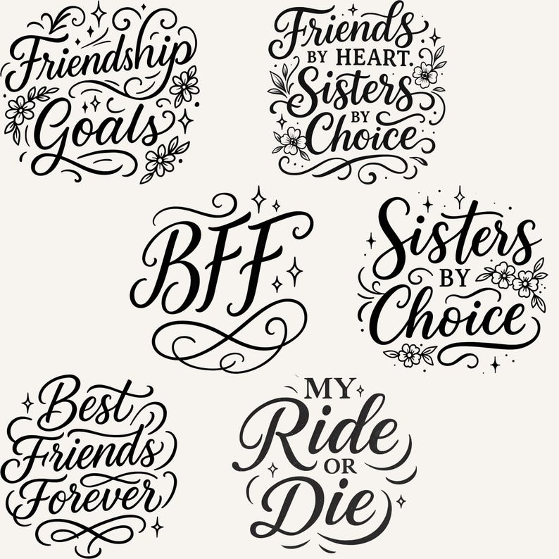 Best Friends Quote Clipart Pack Hand Lettered Pngs Friendship Sayings ...
