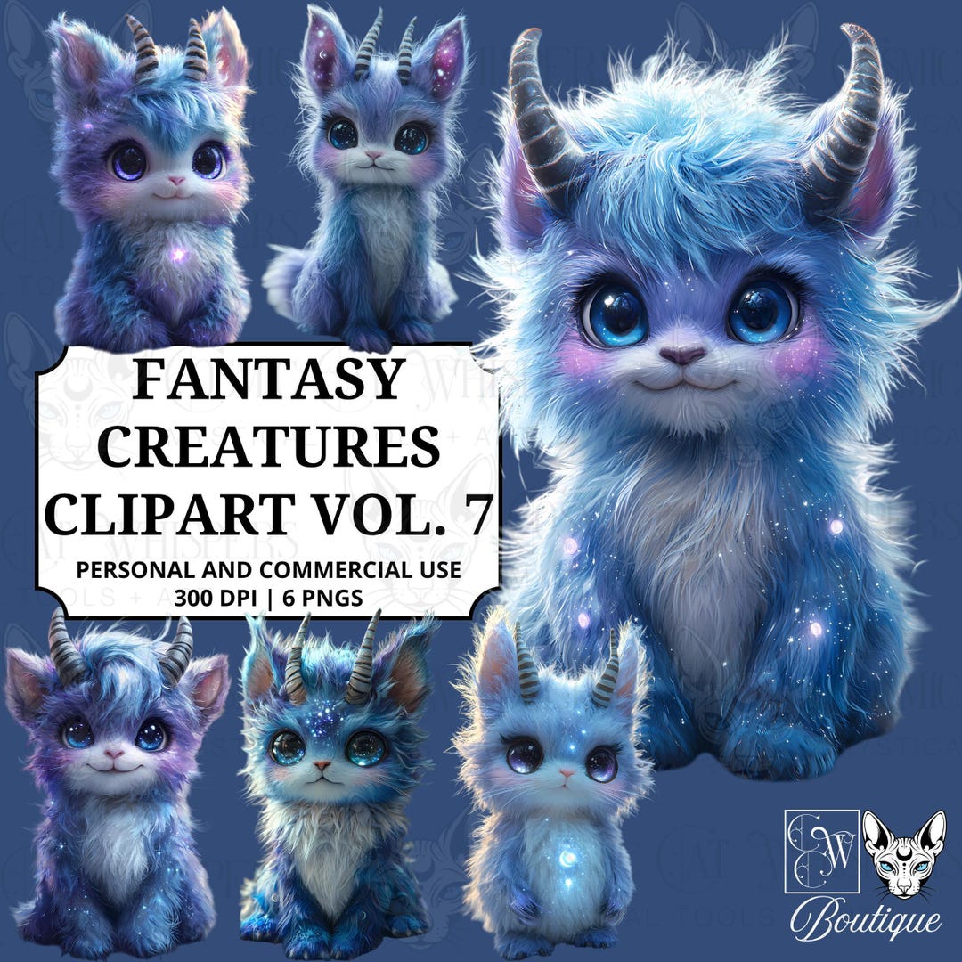 Fantasy Creatures Clipart Vol. 7 | Blue Baby Beast Pngs | Cute Mystical ...