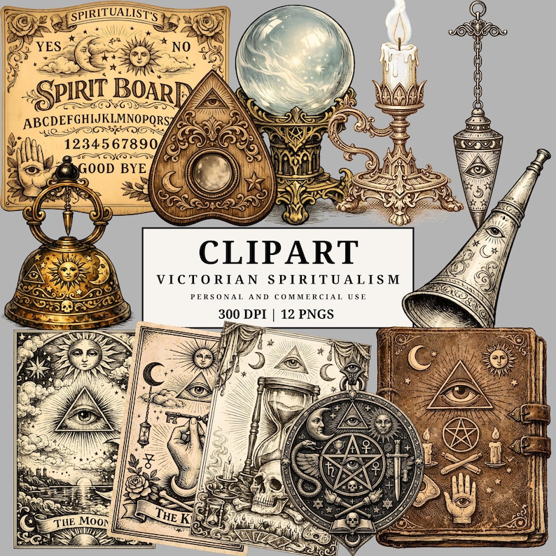 Victorian Spiritualism Clipart PNG Pack, Occult Séance Art, Spirit ...