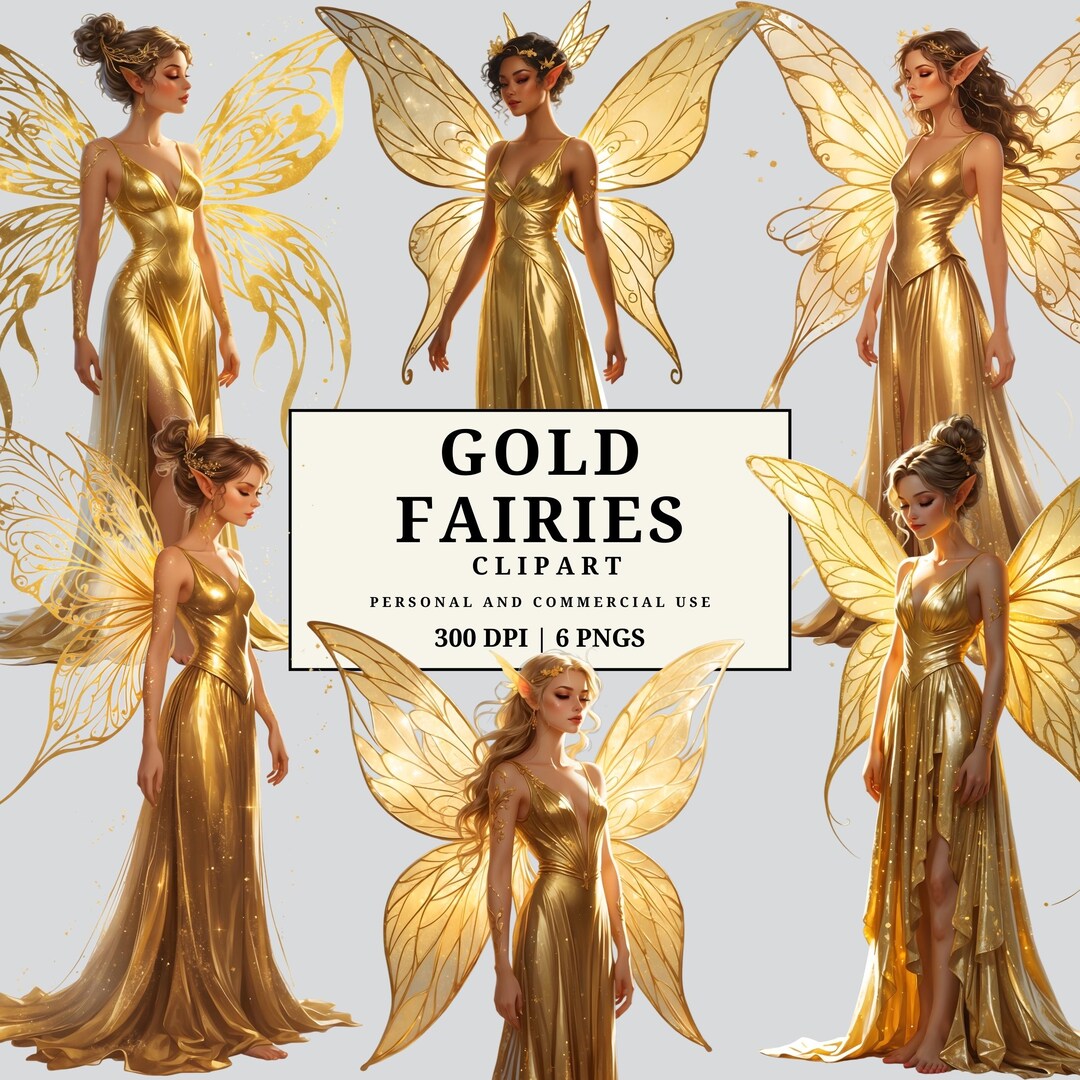 Gold Fairies Clipart Pack – Elegant Golden Fairy Pngs, Magical Fantasy ...