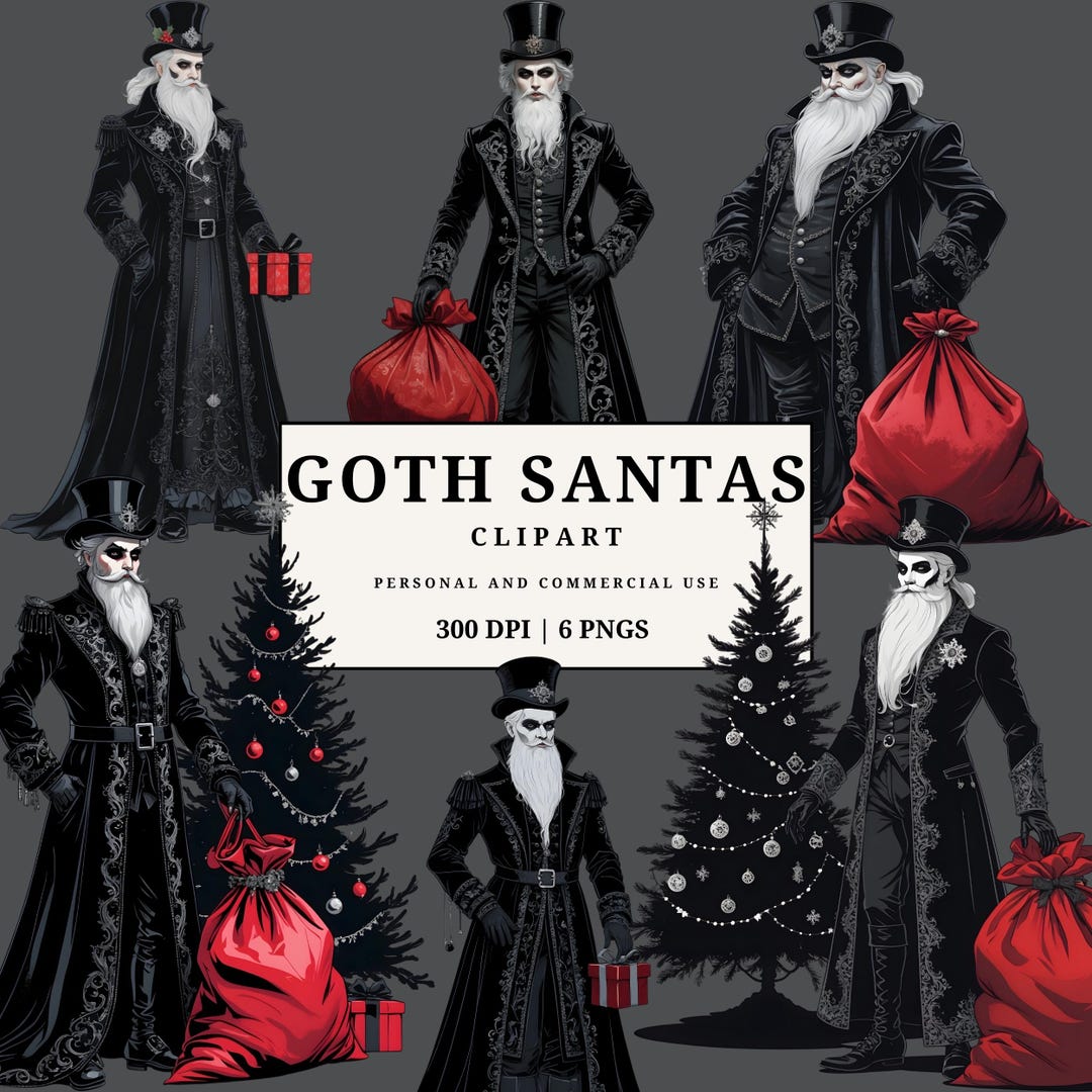 Goth Santa Clipart Pack | Dark Christmas Pngs | Gothmas Santa Claus ...