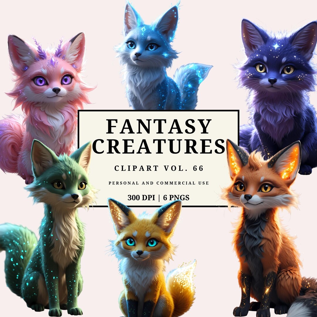 Fantasy Creatures Clipart Vol 66 | Magical Fox Cat Hybrids ...