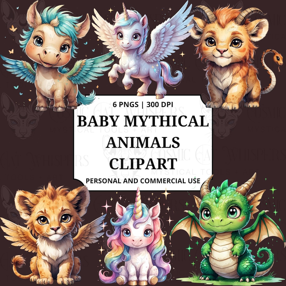Baby Mythical Animals Clipart | Cute Fantasy Creatures | Unicorn ...