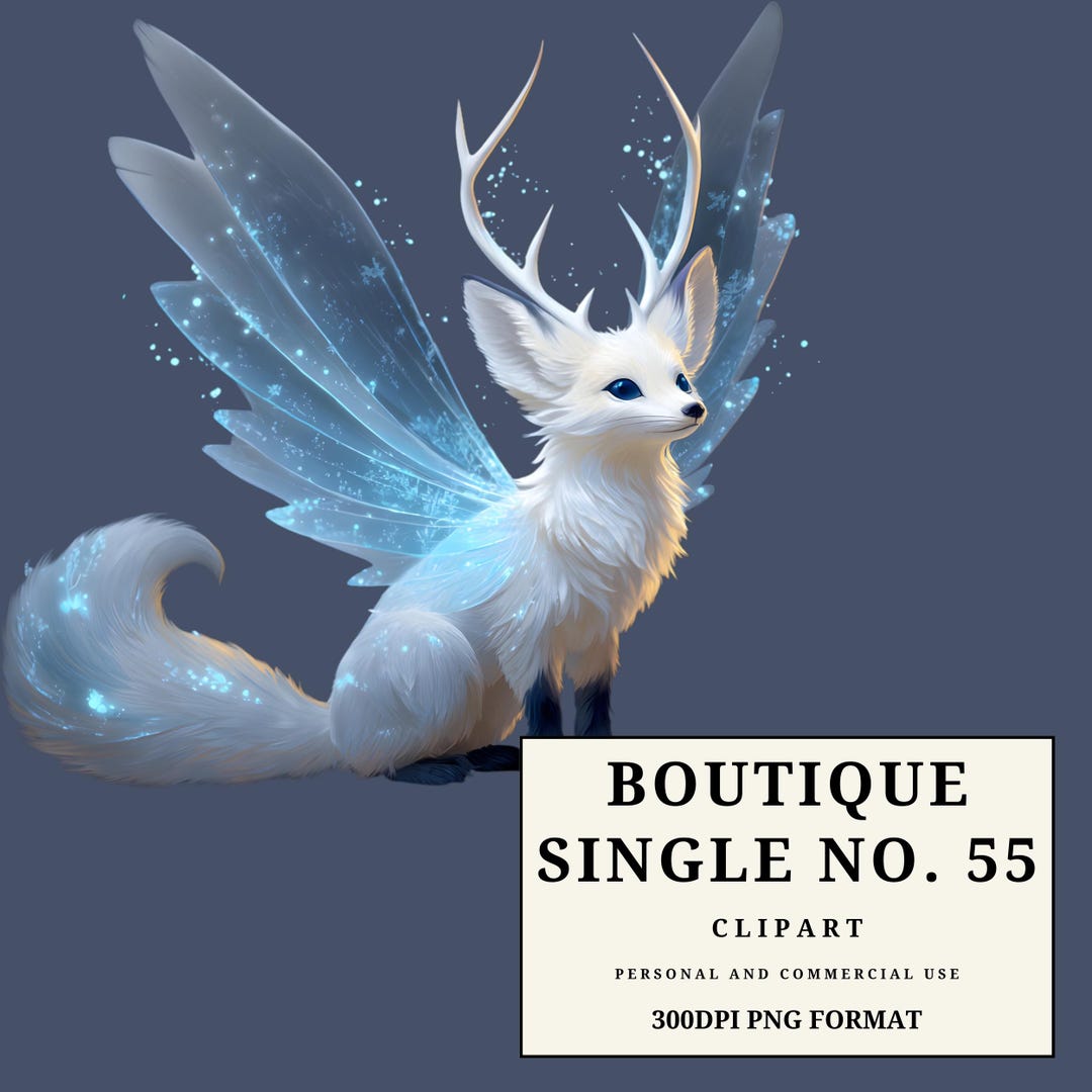 Celestial Winged Fox Clipart PNG, Ice Spirit Fantasy Creature Art ...