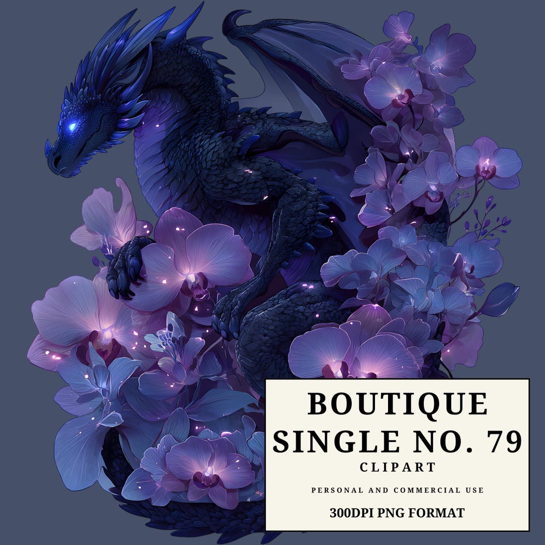 Dark Floral Dragon Clipart, Midnight Orchid Dragon PNG, Fantasy Flower ...
