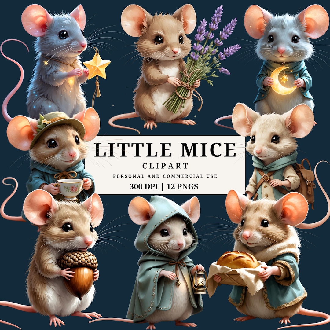 Little Fantasy Mice Clipart PNG, Cute Mouse Clipart, Whimsical Mice ...