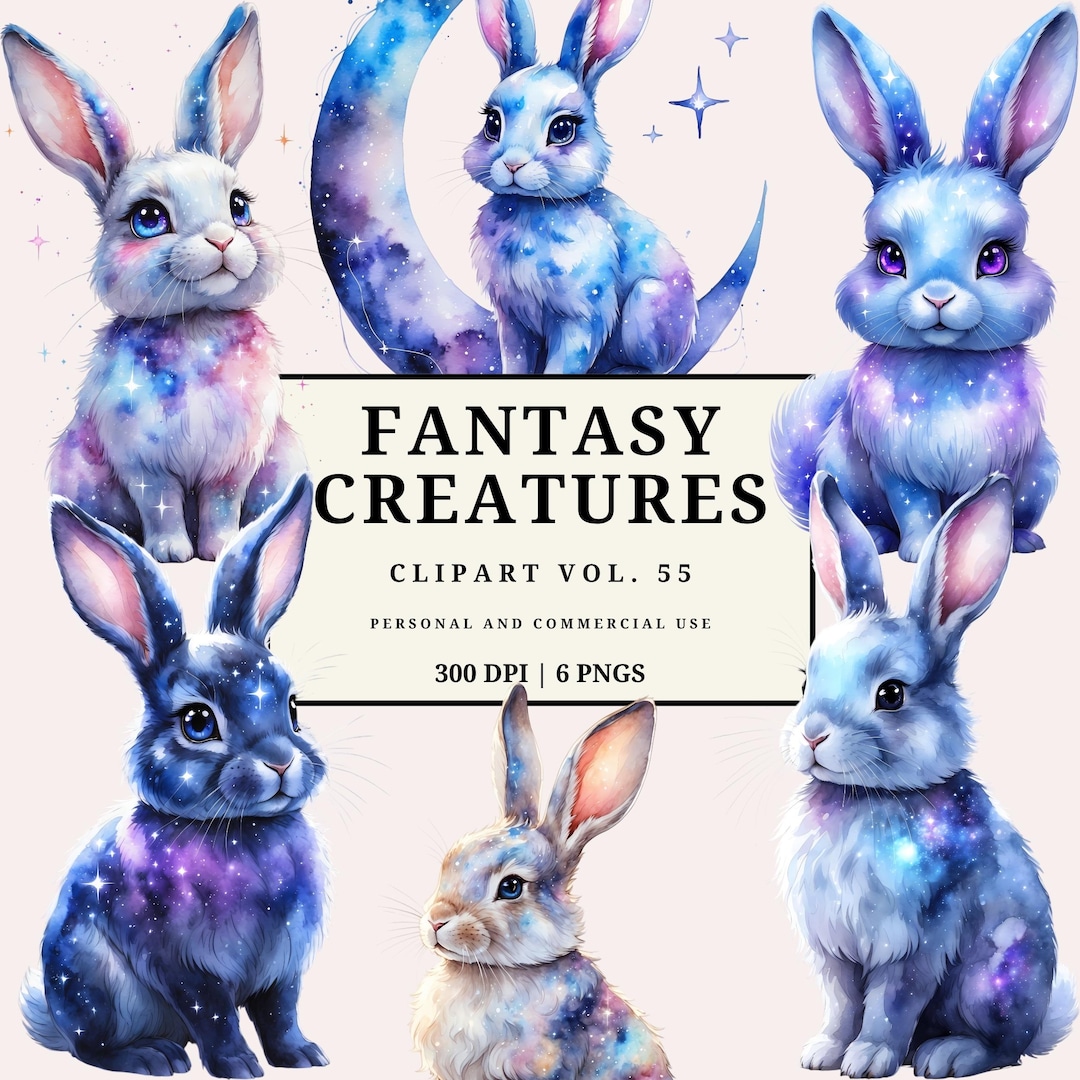 Celestial Bunny Clipart, Galaxy Rabbit Pngs, Fantasy Animal Watercolor ...