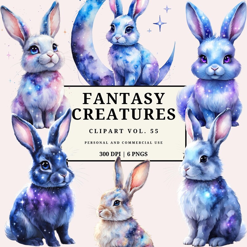 Celestial Rabbit Clipart - Etsy