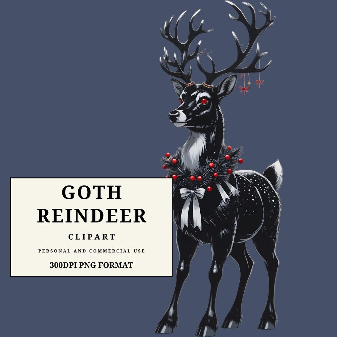 Goth Reindeer Clipart | Dark Christmas Deer PNG | Gothmas Holiday ...