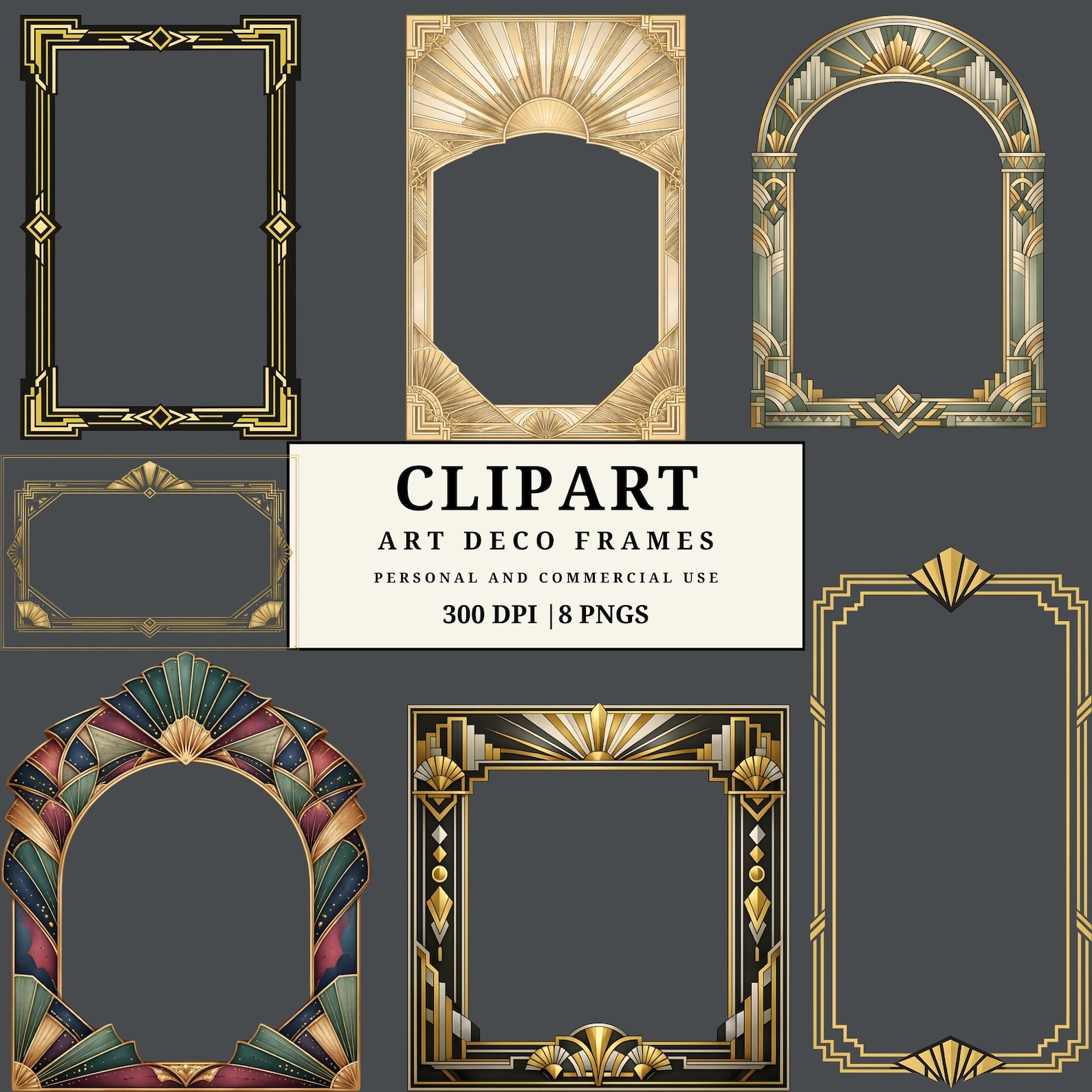 Art Deco Frames Clipart | Gold Geometric Borders | Vintage Deco Frames ...