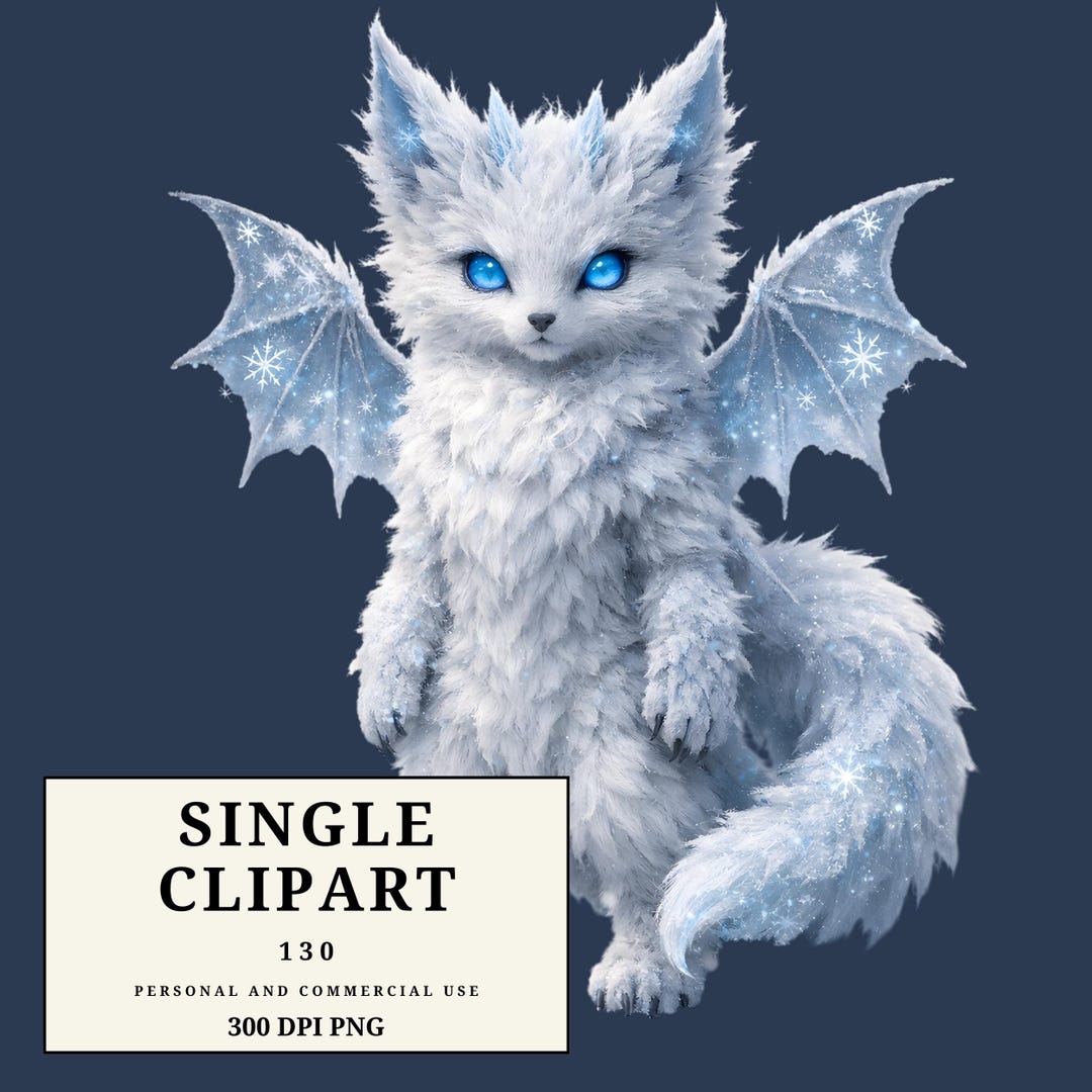 Schnee Drache Fuchs Clipart, Eis Fantasy Kreatur PNG, Winter geflügelte ...