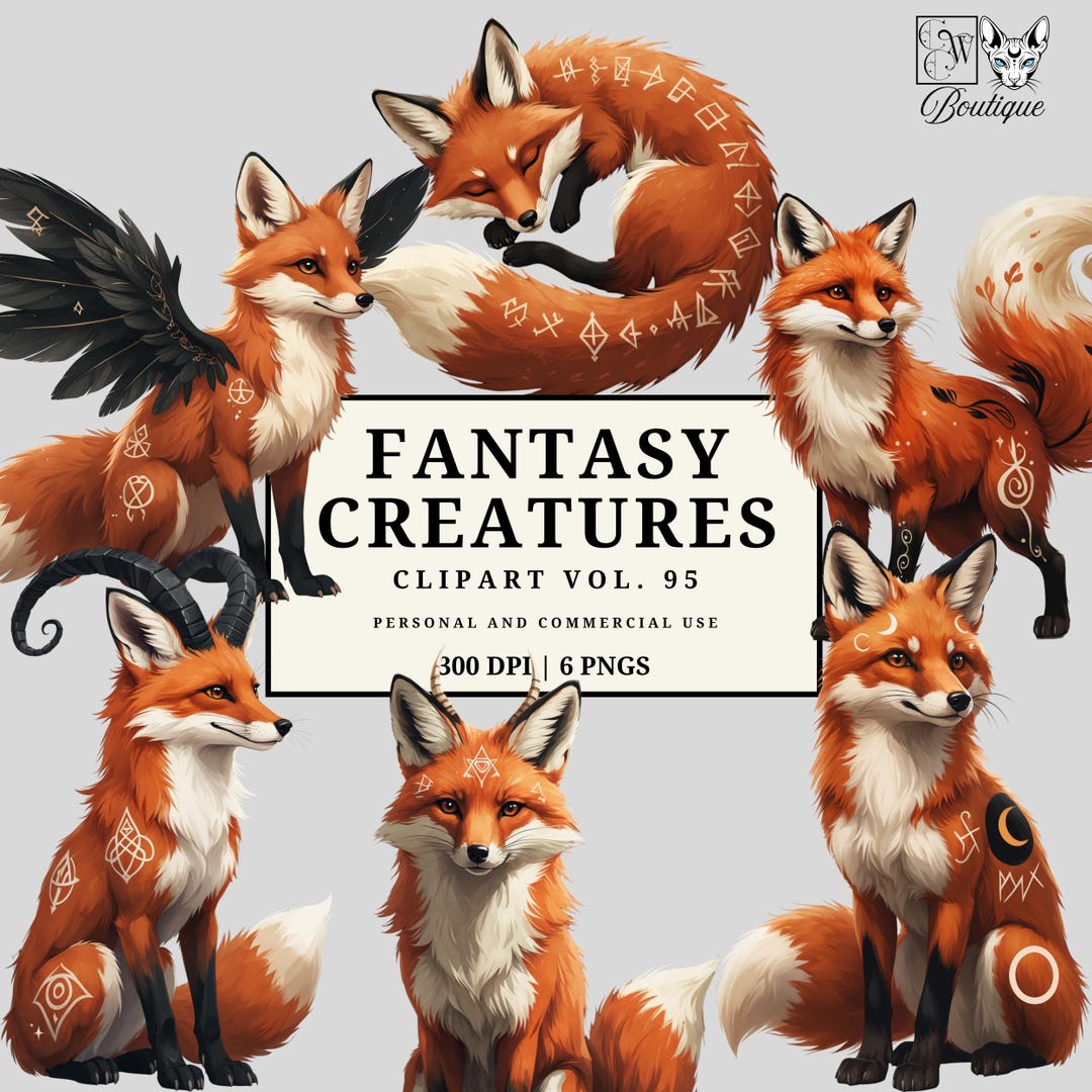 Magical Fox Clipart Pack | Fantasy Fox Creatures With Runes & Horns ...