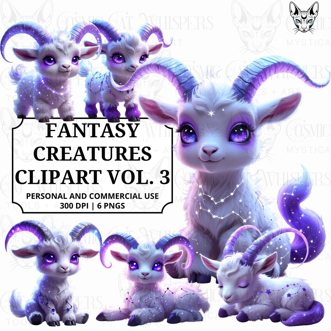 Fantasy Creatures Clipart Vol 3 | Whimsical Celestial Baby Goats With ...