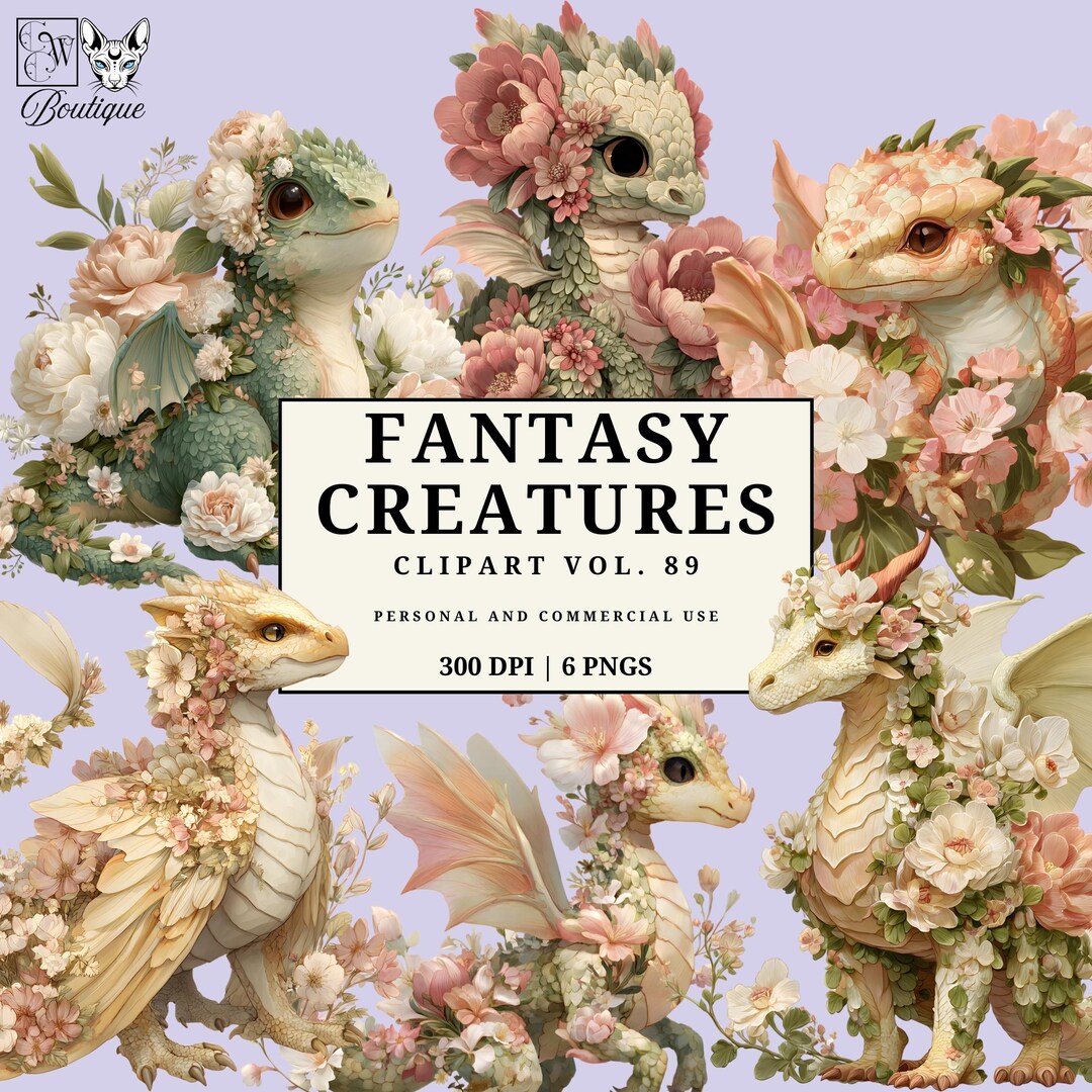 Floral Dragon Clipart Fantasy Creatures Clipart Vol 89 | PNG ...
