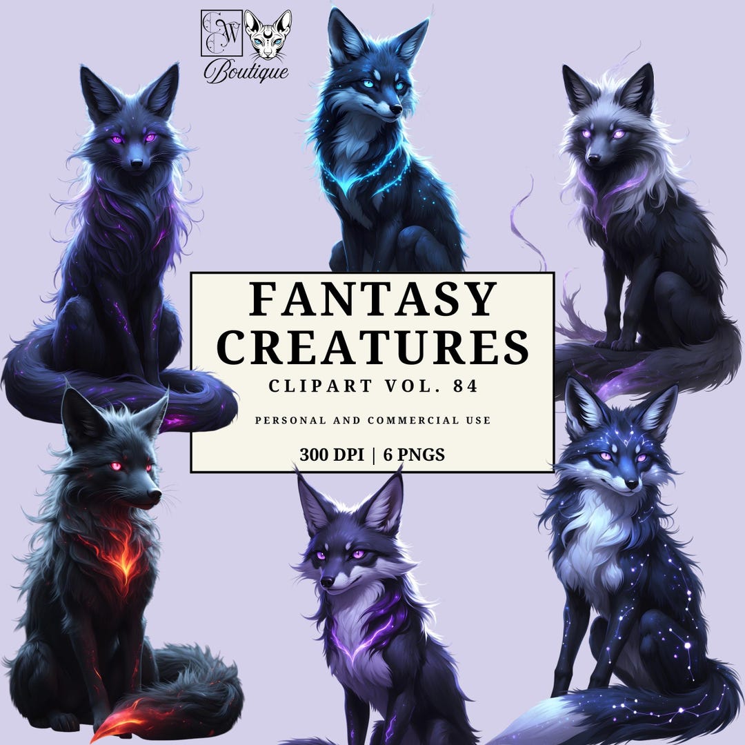 Fantasy Fox Familiars Clipart Pack, Cosmic Fox Spirits PNG Bundle ...