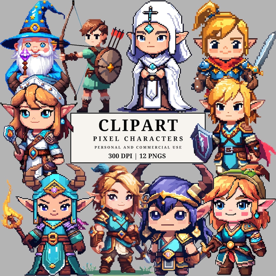 Pixel Fantasy Character Clipart Bundle | RPG Elf Wizard Knight PNG ...