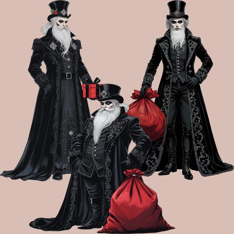 Goth Santa Clipart Pack | Dark Christmas Pngs | Gothmas Santa Claus ...