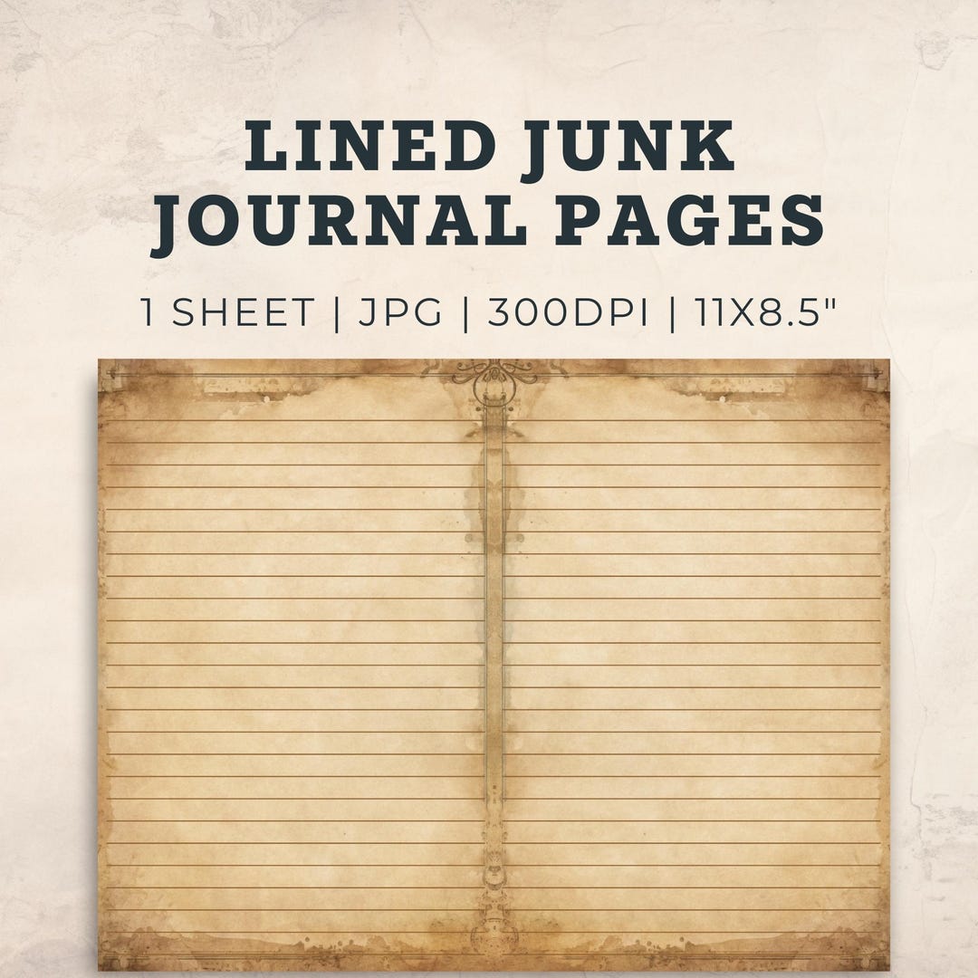 Lined Junk Journal Page Printable | Vintage Aged Paper Writing Page ...