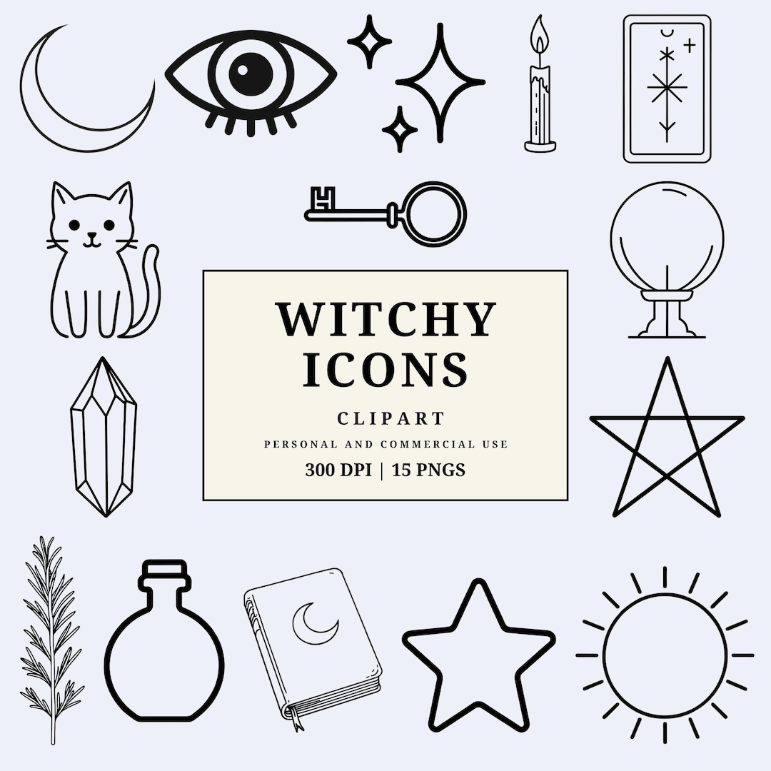 Mystical Icons Clipart | Black Line Art | Celestial Witchy Symbols ...