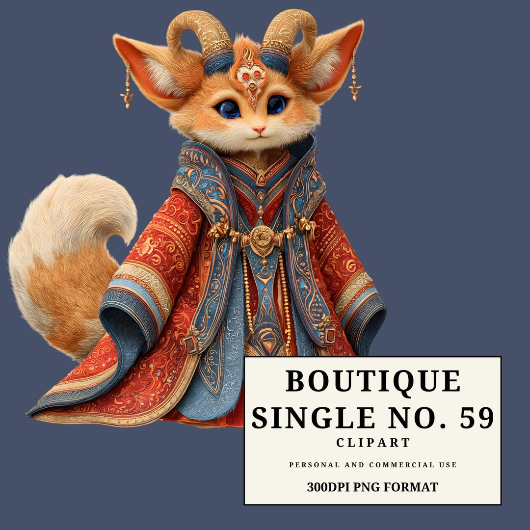 Golden Ram Horn Fox Clipart PNG, Ornate Fantasy Fox Art, Magical Animal ...