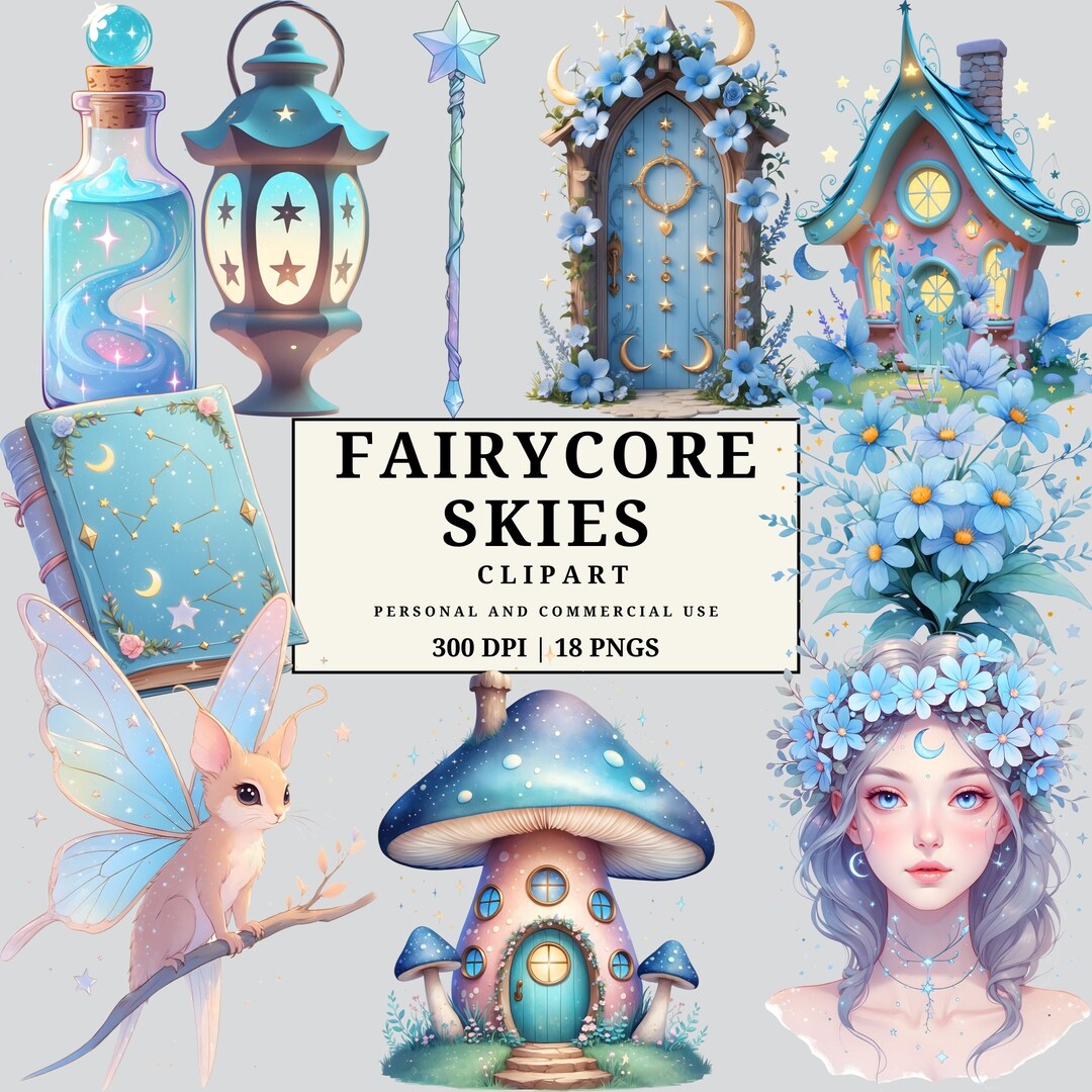 Fairycore Skies Clipart Pack | Pastel Blue Celestial Fairy 18 PNG Set ...