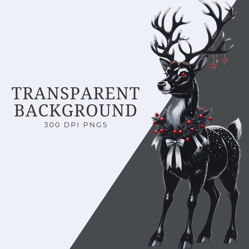 Goth Reindeer Clipart | Dark Christmas Deer PNG | Gothmas Holiday ...