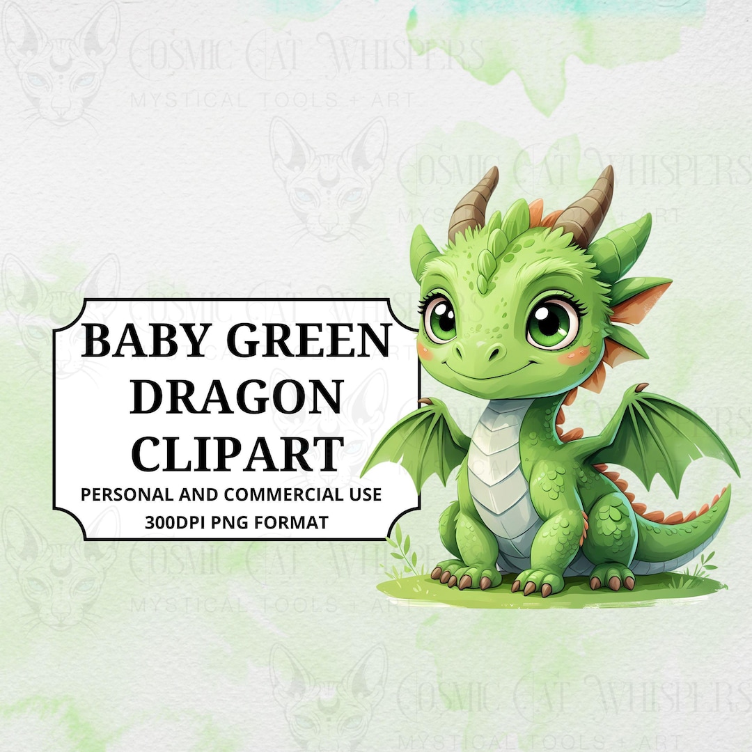Baby Green Dragon Clipart | Cute Fantasy Creature PNG | 300 DPI ...