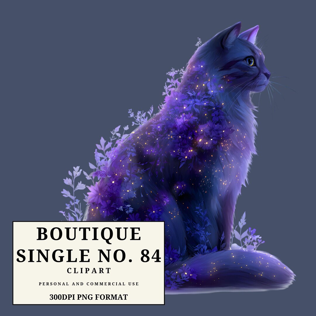Mystical Floral Night Cat Clipart PNG, Fantasy Botanical Cat ...