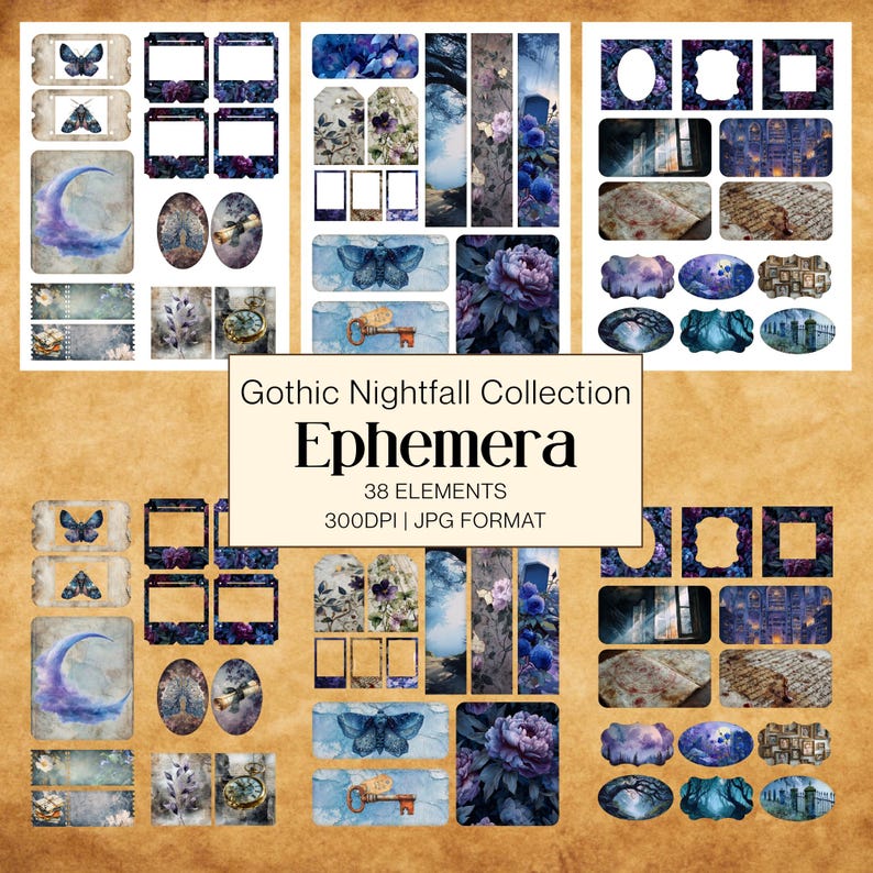 Gothic Nightfall Ephemera Pack | Printable Goth Junk Journal Extras ...