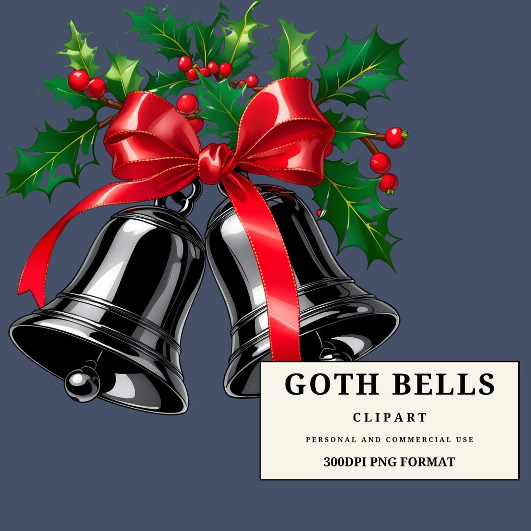Goth Christmas Bells Clipart | Black Bells With Red Bow PNG | Gothic ...