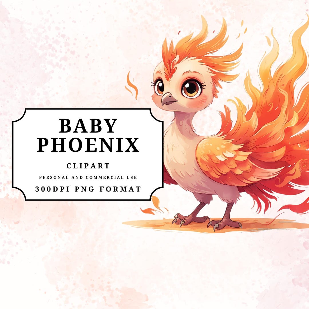 Baby Phoenix Clipart | Cute Fire Bird Fantasy PNG | 300 DPI Transparent ...