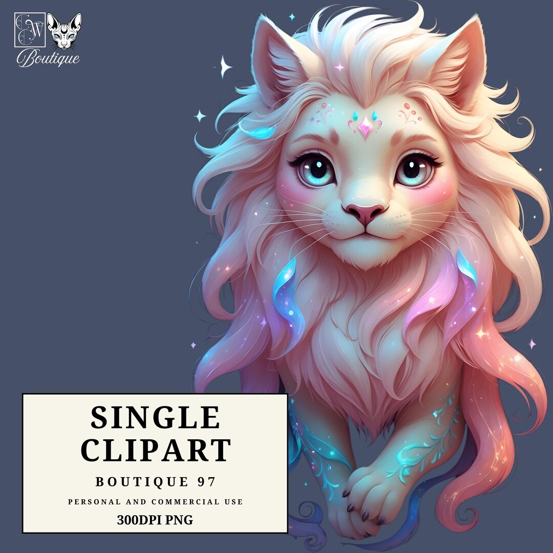 Cute Fantasy Lion Clipart PNG, Magical Lion Cub Illustration, Pastel ...