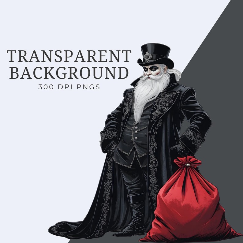 Goth Santa Clipart Pack | Dark Christmas Pngs | Gothmas Santa Claus ...