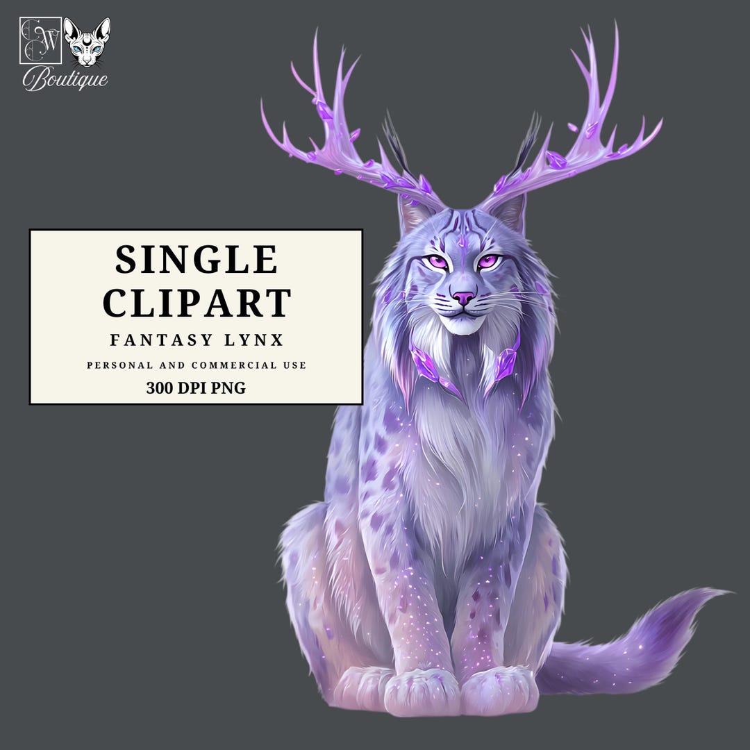 Fantasy Lynx Clipart PNG, Mystic Antler Lynx With Purple Crystals ...