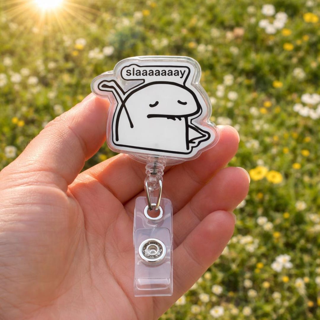 Slay Funny Badge Reel Cute Meme Badge Holder Minimalist Cartoon Badge ...