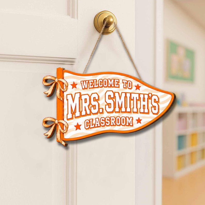 Personalized Classroom Pennant Sign 2026, Teacher Door Hanger, Welcome ...