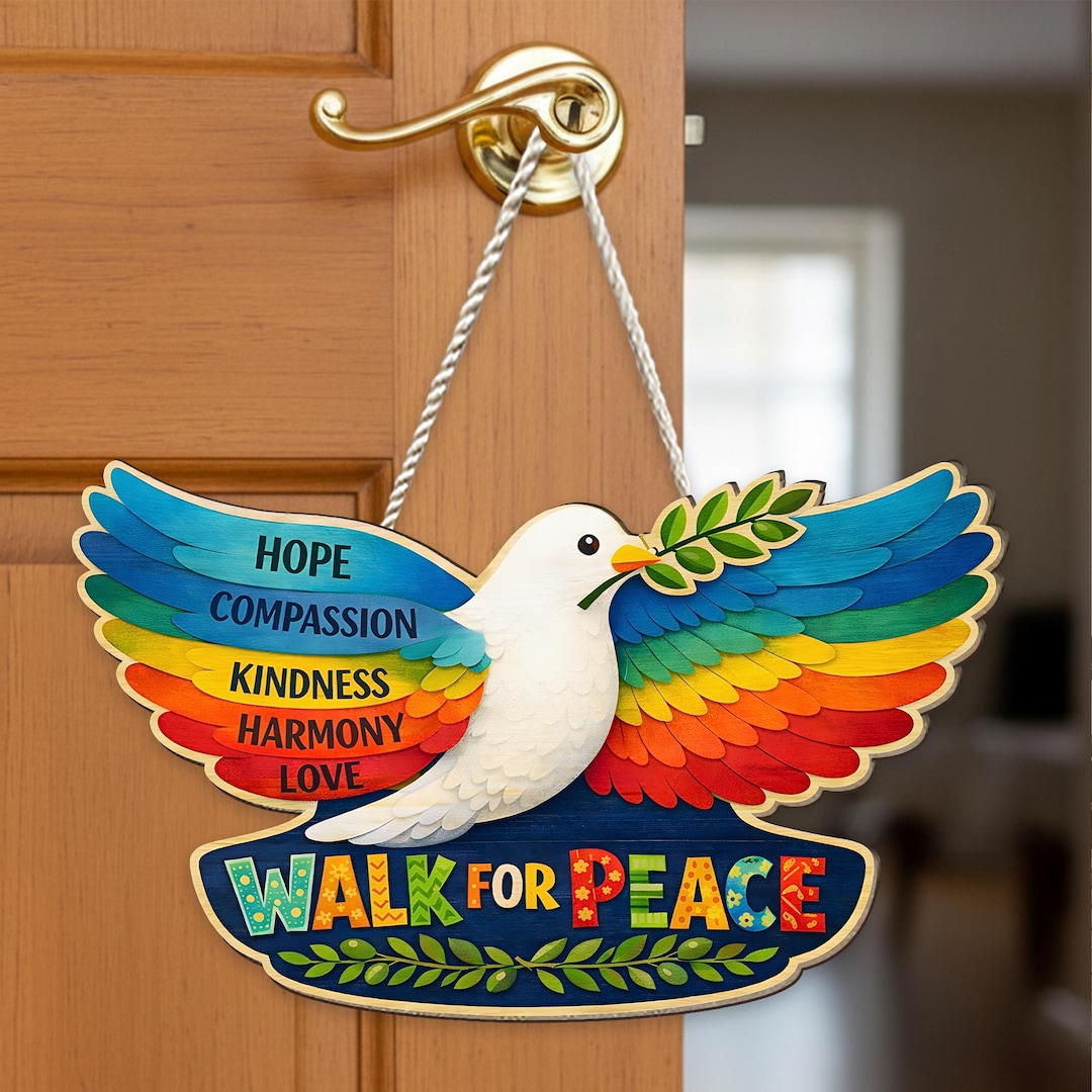 Personalized Walk for Peace Dove Wall Decor Custom Name Rainbow Bird ...